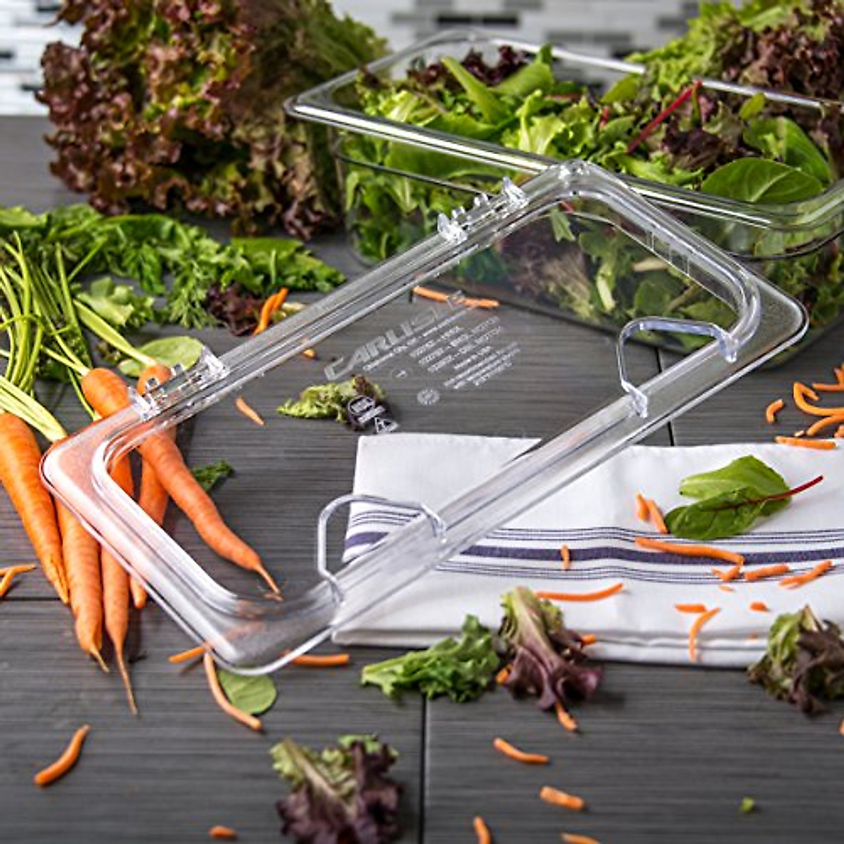 Carlisle FoodService Products 10279Z07 EZ Access Hinged Lid with Handle and Notch, Third Size, Clear