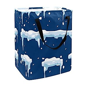 White Snow Ice Print Collapsible Laundry Hamper, 60L Waterproof Laundry Baskets Washing Bin Clothes Toys Storage for Dorm Bathroom Bedroom
