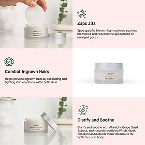 ARCONA Clarity Aftershave Pads - Lactic Acid, Witch Hazel, Methol, Aloe + Grape Exfoliate, Fight Blemishes + Soothes Skin - 45 Pads. Made in The USA