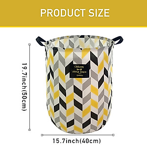 SineGux 19.7 Inches Large Laundry Basket Clothes Hamper Foldable Canvas Fabric Storage Basket Waterproof Collapsible Storage Bin with Handles for Bedroom Nursery Toys Organizer (Geometric Yellow)
