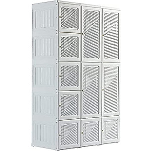 Tinure Portable Cube Wardrobe, Foldable Wardrobe Closet Clothes Organiser, 6/8/10/12/15 Storage Cubes, Magnet Doors, Odorless Material, Stable Structure, Easy Assemble，White (W15-D11-H2)