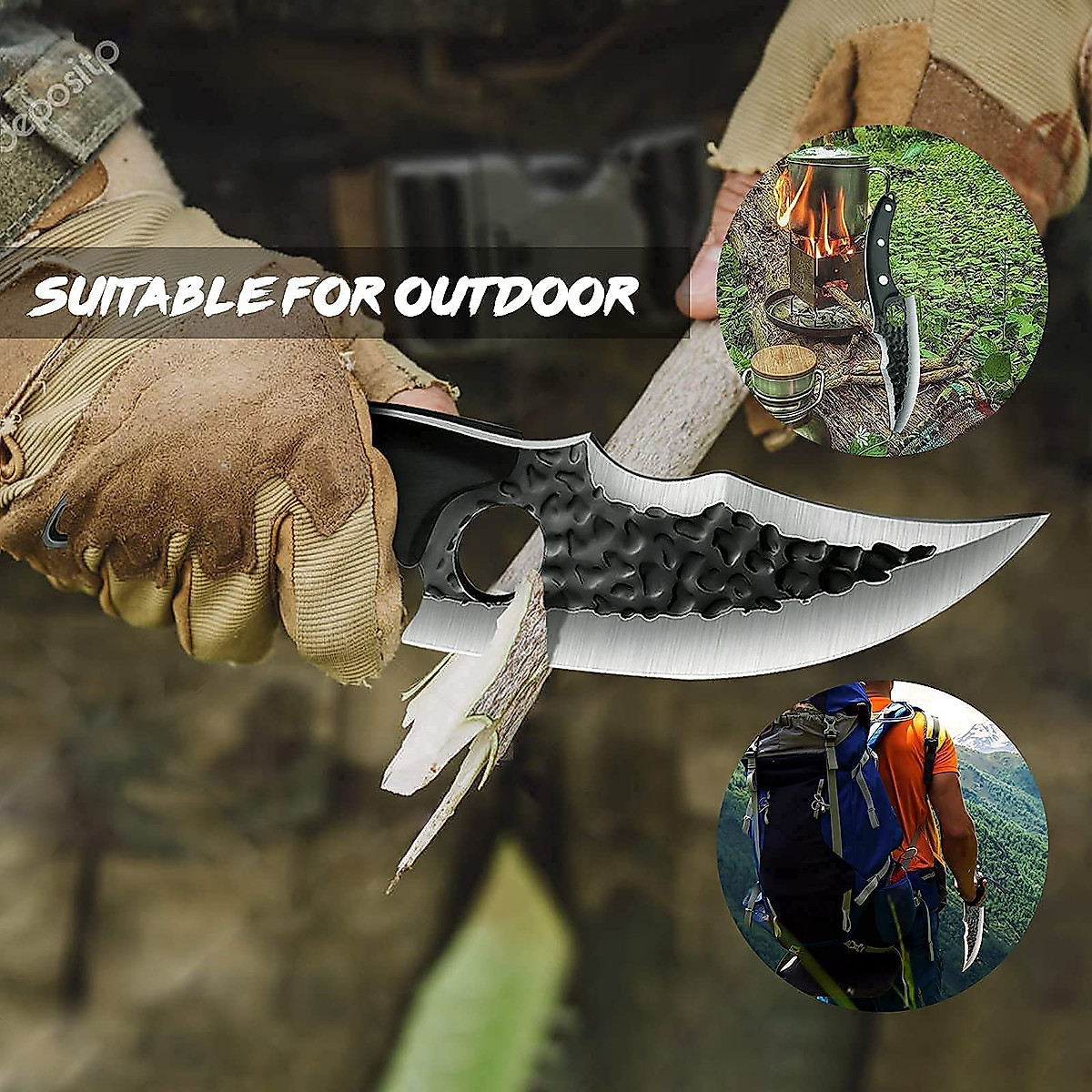 DRGSKL Camping Cleaver Knife Set - Hand Forged Viking Knife with Leather Sheath and Hand Forged Meat Cleaver Knife with Gift Box