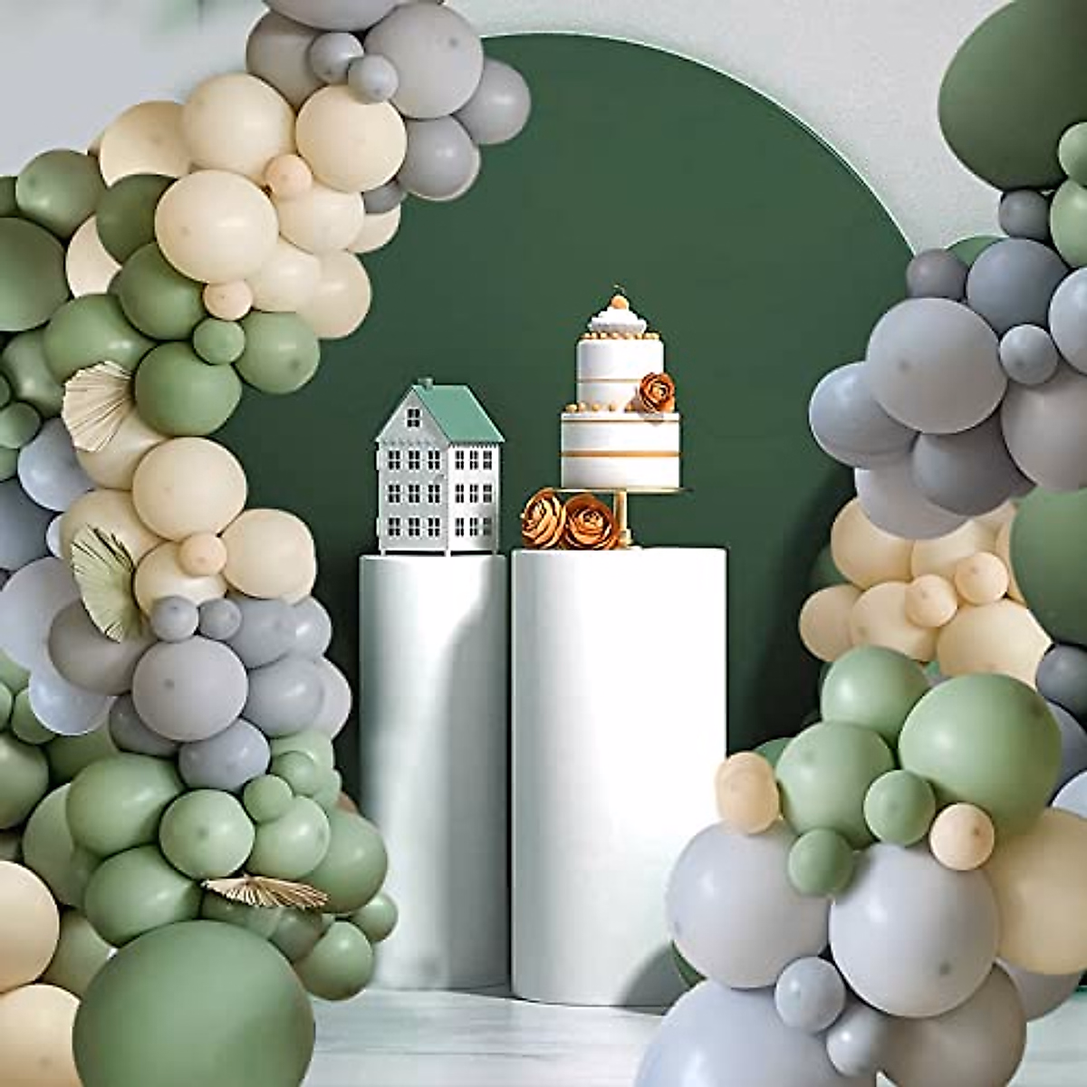 130Pcs Sage Green Balloons Garland Arch Kit Double-Stuffed Blue Ballons and Retro Olive Green Light Yellow Ballons for Party Decorations Birthday Bridal Baby Shower Tropical Bachelorette Party…