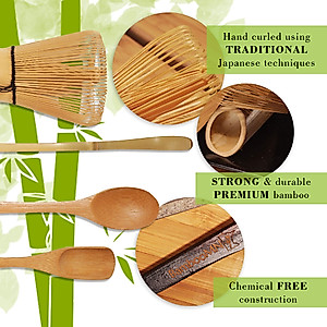 BambooMN Brand - Matcha Bowl Set (Includes Bowl, Rest, Tea Whisk, Chasaku, & Tea Spoon) 1 Set Black