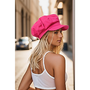 BEYLRZID Women’s Newsboy Cap Summer Beret Cap- 100% Cotton 8 Panels Vintage Cabbie Hat- Octagonal Visor Cap for Women Girls Ladies Gift Hot Pink