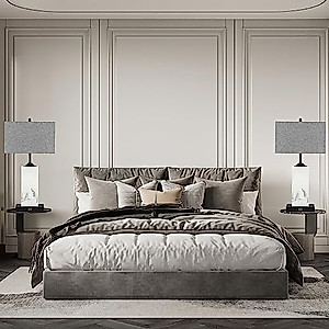 TUUANA Table Lamps for Living Room Set of 2, Modern Bedside Lamps with 2 USB Ports for Bedroom Nightstand, Large End Table Lamps with Grey Fabric Shades for Office Dorm Hotel, Imitation Marble Finish