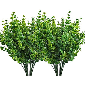 CATTREE Artificial Shrubs Bushes, Plastic Eucalyptus Leaves Fake Green Plants Wedding Indoor Outdoor Home Garden Verandah Kitchen Office Table Centerpieces Arrangements Christmas Decoration 5 pcs