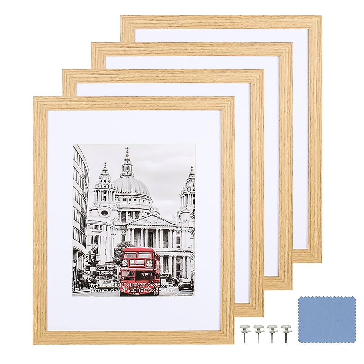 SEEDLING PHOTO FRAME 11x14 Picture Frame Set of 4, Display Pictures 8x10 with Mat or 11x14 Without mat,Wall Natural Wood Picture Frames 11x14(Natural Wood)