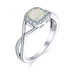 Delicate Dainty Pave CZ Halo Circle 1CT Square Princess Solitaire Created White Opal Engagement Ring With Infinity Band Gemstone Ring For Women .925 Sterling Silver October Birthstone