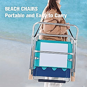 GREEN PARTY Beach Chair 2 Pack Aluminum Lightweight Folding Reclining Beach Chair with 3 Positions, Cooler Bag, and Wooden Armrest for Outdoor Camping Lawn, Support 250LBS, Blue