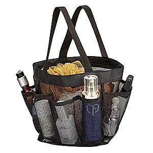 HAOGUAGUA Mesh Shower Caddy Tote Bag 8 Pockets, Hanging Portable Toiletry Bag for Men and Women, College Dorm Essentials Quick Dry Bath Organizer for College Dorms, Gym, Camp (Black)