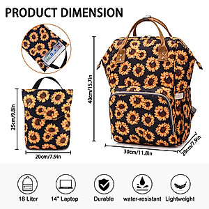 Sunflower Diaper Bag Backpack Set for Baby Girls, Large Floral Mom Bags with Nappy Pouch Stroller Straps