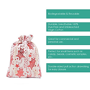 TheDisplayGuys For Your Modern Living 48pk - 6x8 Muslin Pouches with Drawstring - Presents, Party Favors, Samples (Red Stars, Medium)