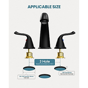 Black Bathroom Faucets, Faucet for Bathroom Sink - 2 Handle Basin Faucet, 3 Hole 8 Inch Widerspread Bathroom Faucet with Lift Rod Drain Assembly, Water Supply Lines Faucets for RV Bath Vanity