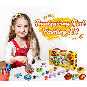 Fall/Thanksgiving Rock Painting Kit - Arts and Crafts for Kids Ages 8-12 - includes DIY Stones, Water Paint, Tattoos, Party Favors/Birthday Gifts/Toys/Creativity Classroom Activity for Girls Boys