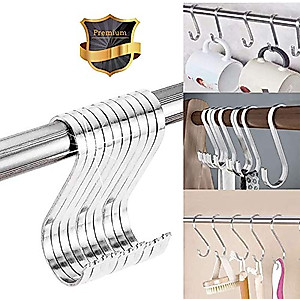 S-Shaped Hooks Heavy Duty 6 Packs,304 Stainless Steel Hook,Multi-Functional Flat Hook,S Hook,Hooks Closet,Hooks Plants,Hooks for Hanging Pot,Pan,Cups, Plants,Bags, Jeans,Towels(6, XX-Large)…