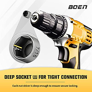 BOEN 14 Piece Power Nuts Driver Drill Bit Tools Set, 1/4 inch Driver Hex Metric & SAE Socket Wrench Screw for Power Tools