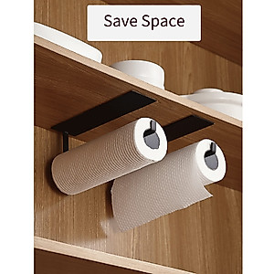 IAMKHO 2 PCS Paper Towel Holder, Adhesive Paper Towel Holder Under Cabinet Wall Mount for Kitchen Paper Towel, Toilet Tissue Roll Paper Holder, Paper Towel Rack for Bathroom