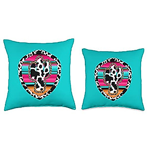Western Serape Cactus designs Western Cow Cactus Leopard Cheetha Serape Turquoise Pink Throw Pillow, 16x16, Multicolor