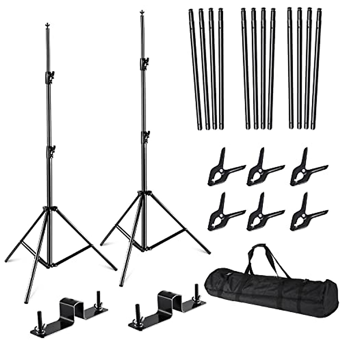 SLOW DOLPHIN Photo Video Studio Triple Crossbar 10 (W) x 8.5 (H) ft Adjustable Photography Backdrop Background Support Stands, with Mounting Bracket and 6 Pcs Spring Clamp, Carry Bag
