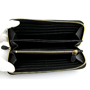 Prada Women's Black Leather Long Wallet 1ml506 Vitello Move Nero Zip Around