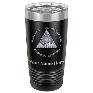 LaserGram 20oz Vacuum Insulated Tumbler Mug, Flag of Nicaragua, Personalized Engraving Included (Black)