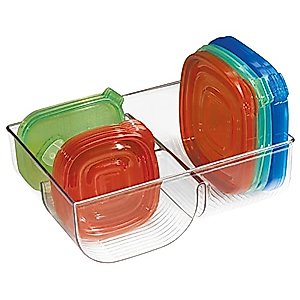 mDesign Food Storage Container Lid Holder, 3-Compartment Plastic Organizer Bin for Organization in Kitchen Cabinets, Cupboards, Pantry Shelves - Clear