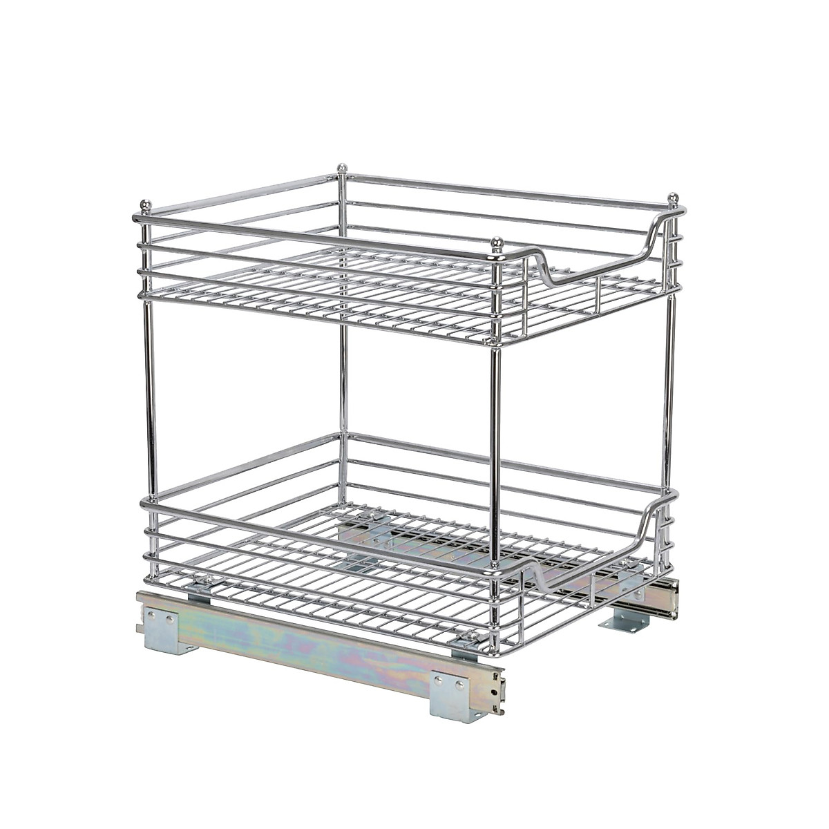 Household Essentials Glidez Multipurpose Chrome-Plated Steel Pull-Out/Slide-Out Storage Organizer for Under Cabinet Use - 2-Tier Design - Fits Standard Size Cabinet or Shelf, Chrome