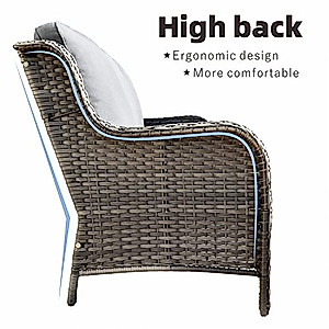 XIZZI Patio Furniture Set Outdoor Conversation Sofa with 30 Inch Square Propane Fire Pit Table All Weather PE Rattan Wicker High Back Outside Couch for Deck and Backyard,Grey Wicker Grey Cushion
