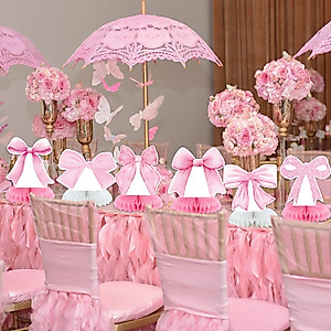 Pink Bow Party Honeycomb Centerpieces Decorations, 9Pcs Coquette Birthday Decorations, Pink Bow decorations for Birthday Bachelorette Bridal Party Decor