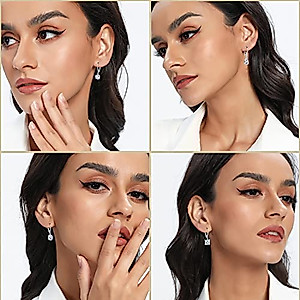 MDFUN 18K White Gold Plated Round Princess Cut Clear Cubic Zirconia Tear Drop Dangle Earrings for Women Hypoallergenic 4 Pairs