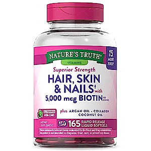 Hair, Skin & Nails Vitamin | 5000mcg Biotin | 165 Softgels | with Collagen | Non-GMO & Gluten Free Supplement | by Nature's Truth