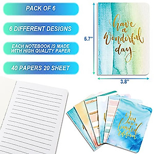 KiDEPOCH 6 Pack Cute Watercolors Notebooks, 6 Designs Mini Pocket Notebook, 40 Lined Pages Small Journal Bulk for Women Kids Students Gift School Supplies, 4 * 5.75inch
