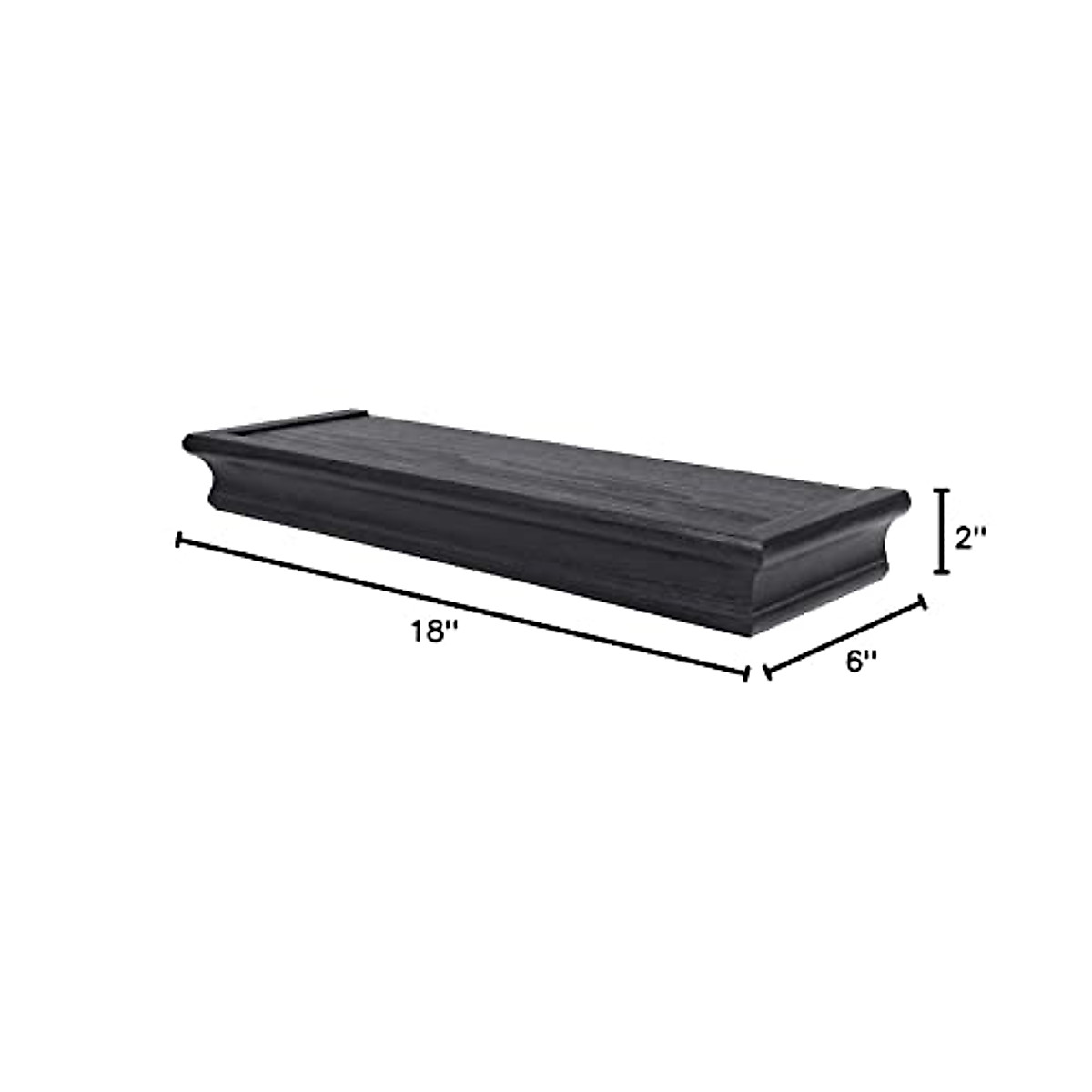 HIGH & MIGHTY 515605 Decorative 18" Floating Shelf Holds up to 15lbs, Easy Tool-Free Dry Wall Installation, Beveled, Retail Packaging, Black