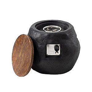 COSIEST Outdoor Propane Fire Pit w 23" Faux-Stone Base, Jar Shaped Fire Table w 40,000 BTU Stainless Steel Burner, Free Lava Rocks, Faux-Wood lid, Waterproof Cover for Coffee Table, Stool (Black)