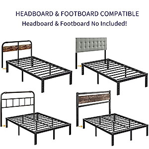 Neslime 14 Inch Twin XL Bed Frames No Box Spring Needed, Tall Metal , Heavy Duty, Easy Assembly and Noise Free, Black