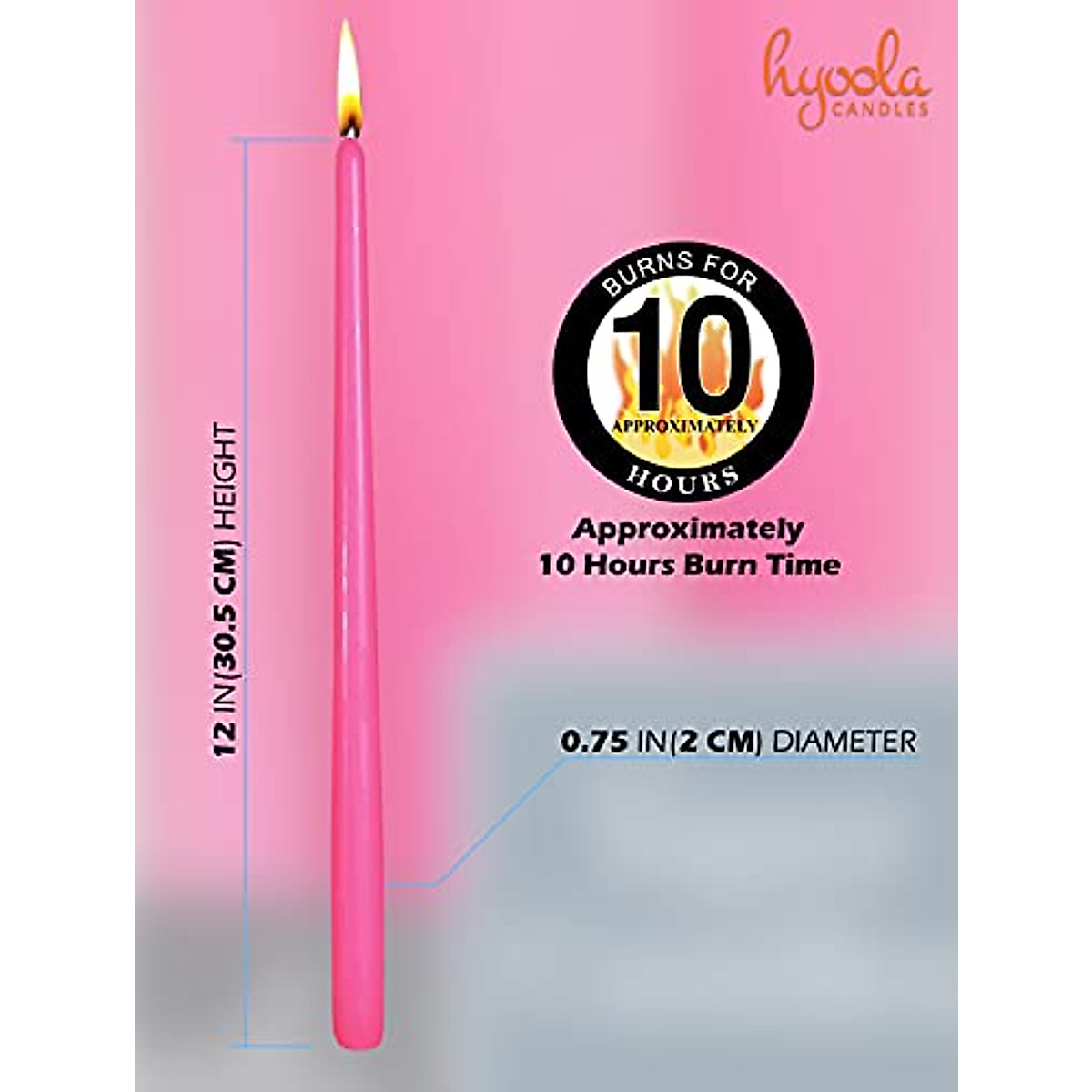 12 Pack Tall Taper Candles - 12 Inch Hot Pink Fuschia Dripless, Unscented Dinner Candle - Paraffin Wax with Cotton Wicks - 10 Hour Burn Time