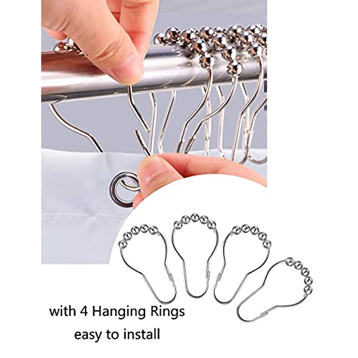 Sainal White Mesh Shower Caddy Organizer with 6 Pockets and 4 Rings/Hooks Hanging on Shower Curtain Rod for Bathroom supplies, Save Space,Storage Bag for Toys