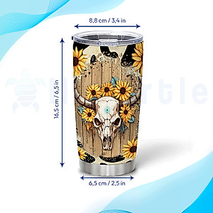 Hyturtle Personalized Gifts For Cow Lover - Skull Cow Sunflower Customized Name Stainless Steel Tumbler 20oz With Lid - Idea Farm Animals Lover Gifts For Women, Girl, kids On Birthday, Christmas