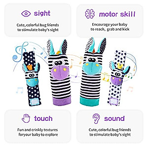 Koty Baby Wrist Rattles Foot Finder Toys Set, Toddler Rattle Sock, Arm Hand Bracelet, Feet Leg Ankle Socks, Gift for Newborn Infant Babies Boy Girl Bebe(Morandi Donkey)