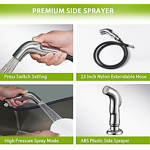 Kitchen Faucet with Sprayer, Brushed Nickel Stainless Steel Kitchen Sink Faucet with Side Sprayer, 3 Hole or 4 Hole Faucet for Kitchen Sink, Commercial RV Laundry Utility Kitchen Faucet KMF023L-1