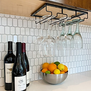 Handy Basix Wine Glass Rack Under Cabinet Wine Glass Holder Stemware Holder, Metal Storage Organizer for Bar Kitchen Cabinet 3 Rows (Black 1 Pack)