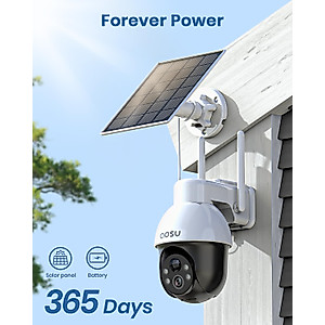 AOSU Solar Security Camera Wireless Outdoor System, 3K/5MP Battery Powered WiFi Camera for Home Security, Panoramic PTZ, Auto Tracking, Human/Vehicle Detection, Night Vision, Spotlights, 2-Way Talk