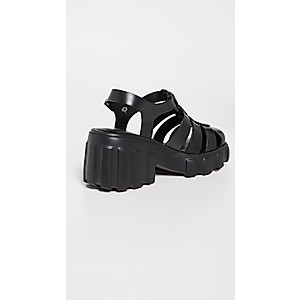 Melissa Megan Platform Jelly Heels for Women - The Iconic Original 90’s Jelly Shoe, Fisherman's Sandal with Chunky, Platform Lug-Sole Heel and Adjustable Strap and Side Buckle, Black, 7