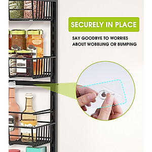 Mefirt Over The Door Pantry Organizer, Pantry Storage and Organization, 6-Tier Adjustable Hanging Baskets, Metal Wall Mount Spice Rack Seasoning Shelves for Home & Kitchen, Laundry Bathroom - Black