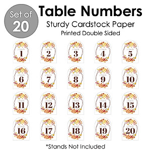 Big Dot of Happiness Fall Foliage Bride - Autumn Leaves Bridal Shower and Wedding Party Double-Sided 5 x 7 inches Cards - Table Numbers - 1-20