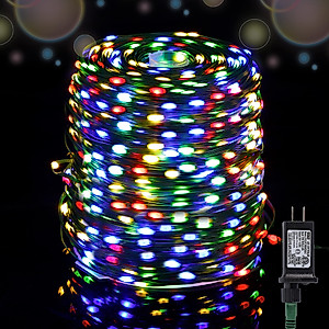 WATERGLIDE Extra Long 328 FT Fairy String Lights, 1000 LED Outdoor Green Wire Christmas Lights, Plug in Mini Light 8 Modes & Waterproof for Outside Xmas Tree Holiday Wedding Party Decor, Multicolor