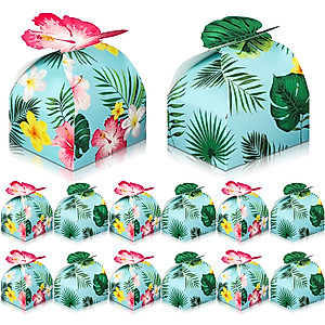 Gerrii 36 Pack Tropical Gift Box Set Luau Tropical Party Favor Boxes Hawaiian Goodie Boxes Tropical Palm Leaves Candy Box Summer Aloha Hibiscus Treat Box for Aloha Luau Hawaiian Summer Party, 2 Design