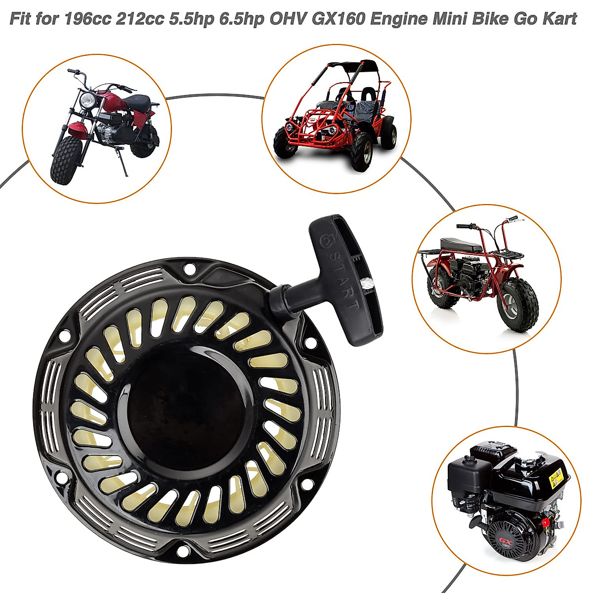 Fvrito Pull Recoil Start Spark Plug for 196cc 5.5hp 6.5hp Coleman BT200X CT200U Trail CT200U-EX Motovox MBX20 MB200 Baja MB200 Predator 212cc Mini Bike Motor Hammerhead 80T TrailMaster Go Kart Black