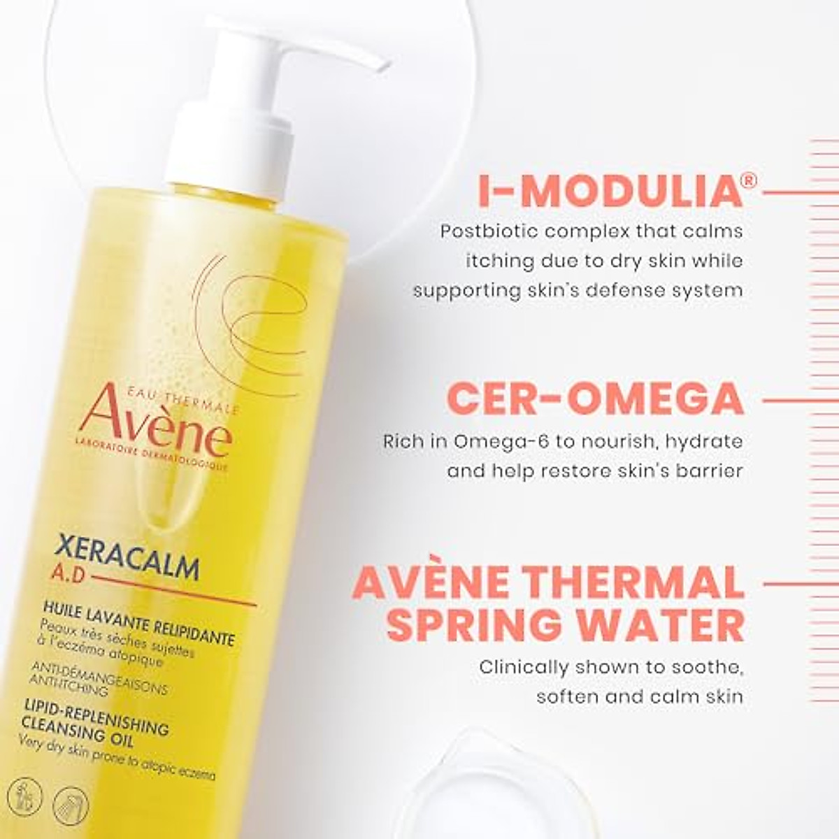Avene XeraCalm A.D Lipid-Replenishing Cleansing Oil, Atopic Dermatitis, Eczema-Prone, Fragrance-Free, Pump, 13.5 Oz